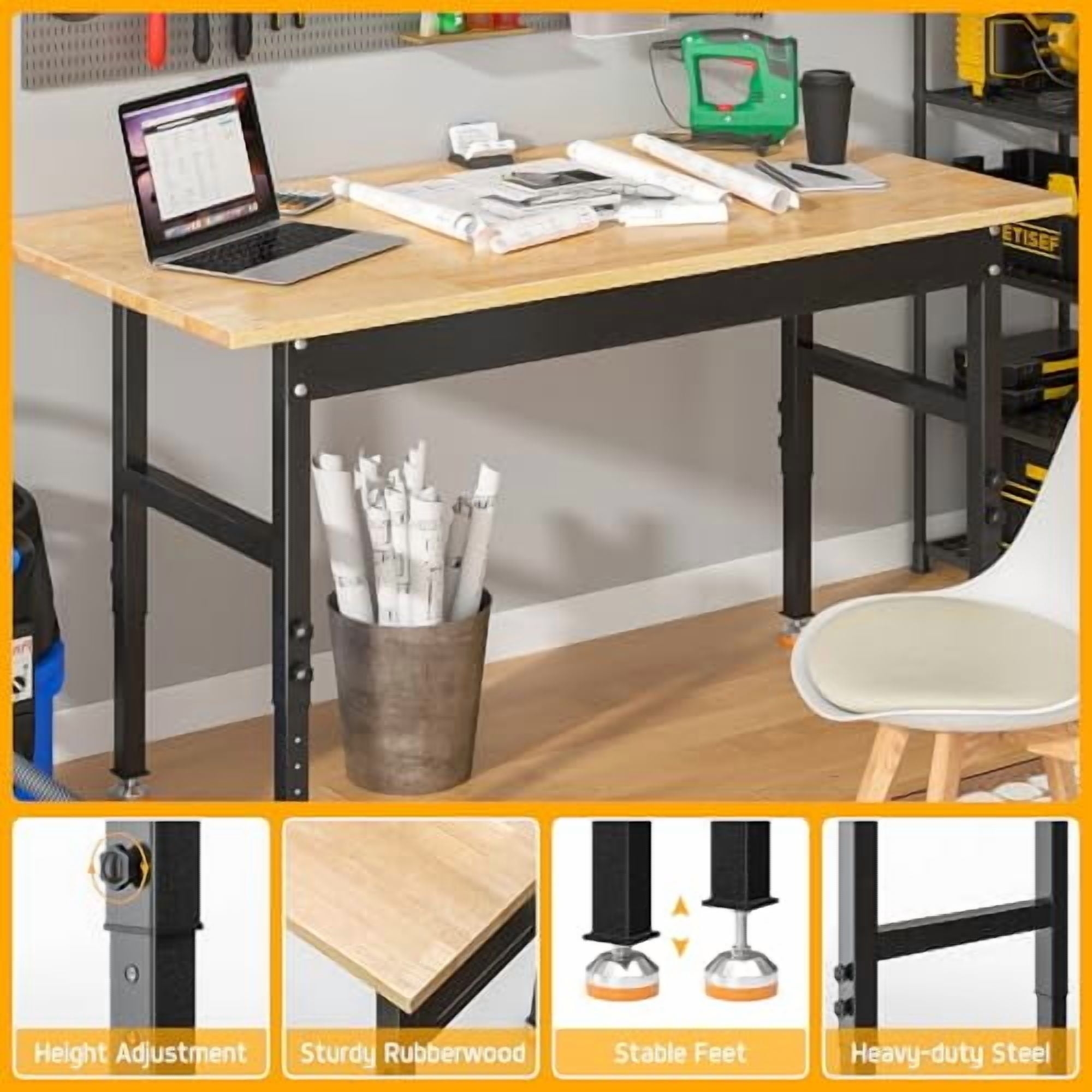 48’’ Work Adjustable Workbench Heavy Duty Work Table with Rubber Pads ...