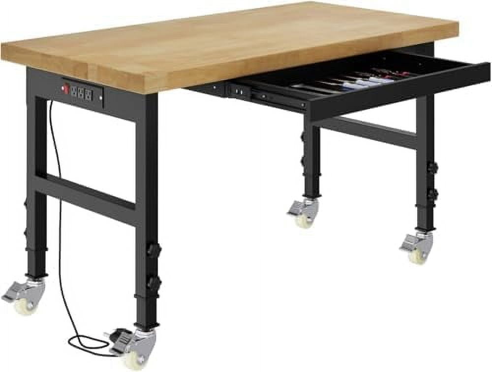 48" Work Bench with Drawers, Adjustable Height Workbench with Wheels ...
