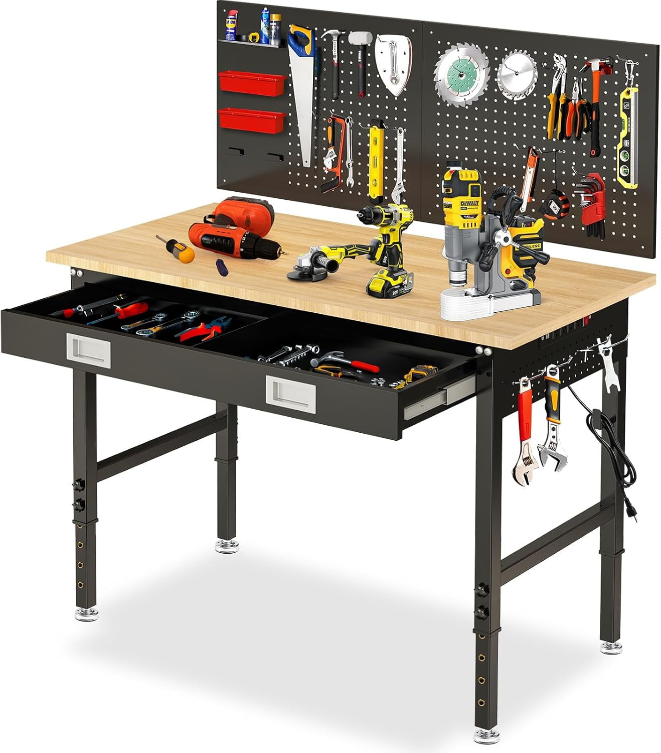 48" Workbench with Drawers, Adjustable Height Work 2000 LBS Heavy-Duty ...