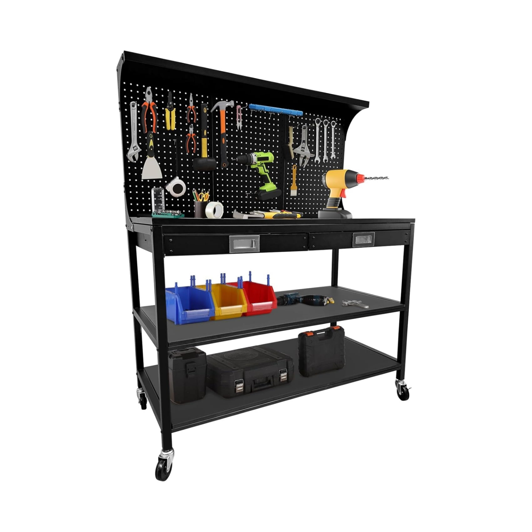 48" Workbench, Heavy Duty Metal Steel Tool Work Table, 3 Storage ...