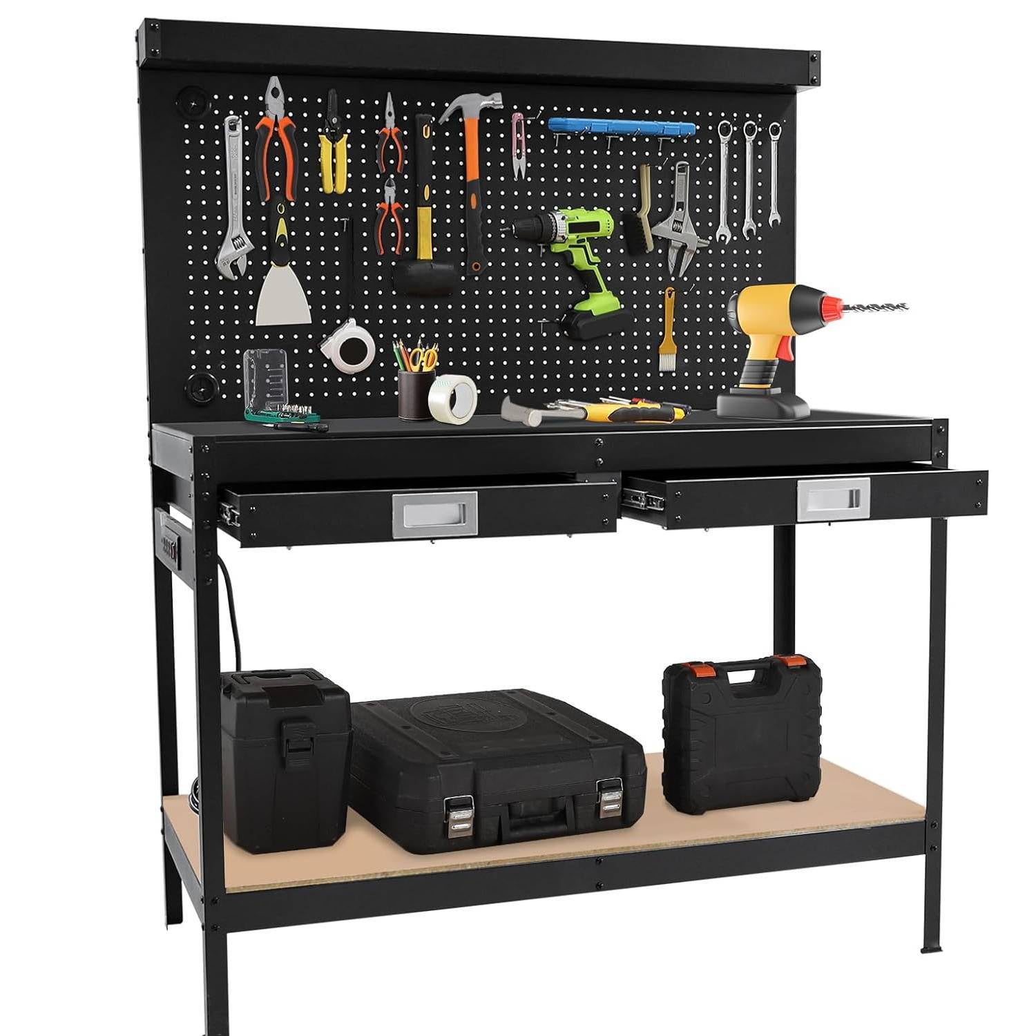 48" Workbench, Metal Steel Tool Storage Work Table for Workshop, Home ...