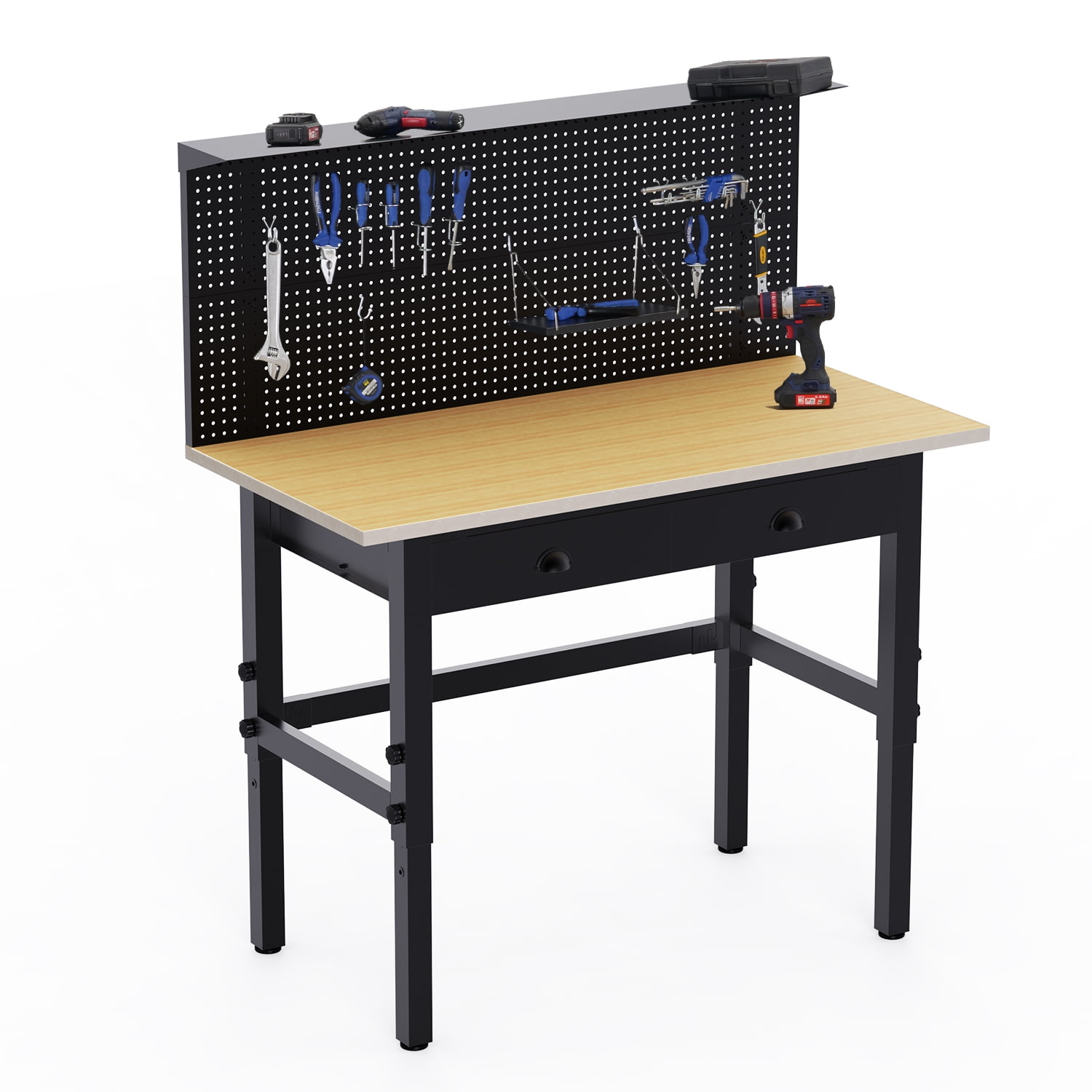 48" Workbench with Pegboard and Drawers, Dextra Height Adjustable ...