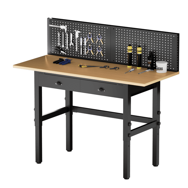 48" Workbench with Pegboard and Drawers, Dextra Height Adjustable ...