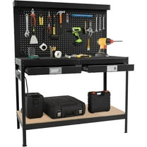 Work Bench, Steel Garage Workbench Tool Workstation with 2 Drawers ...