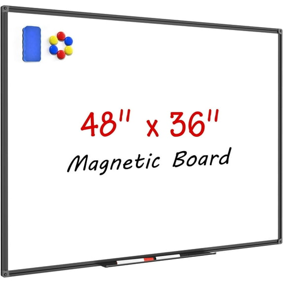 48" X 36" Magnetic Dry Erase Whiteboard with Black Aluminum Frame ...