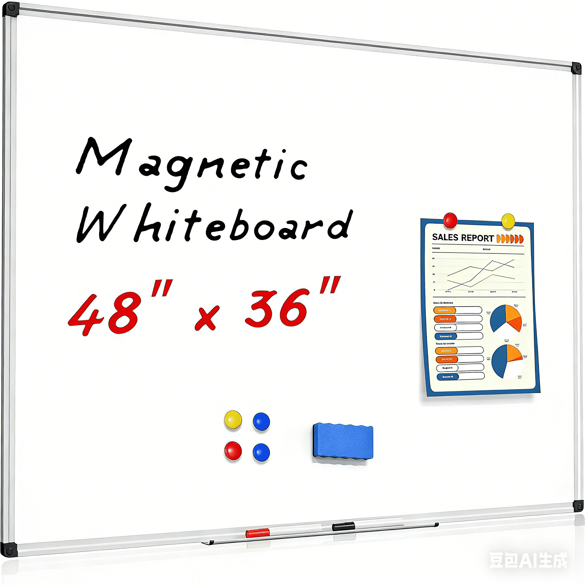 48" X 36" Magnetic Dry Erase Whiteboard with Silver Aluminum Frame ...