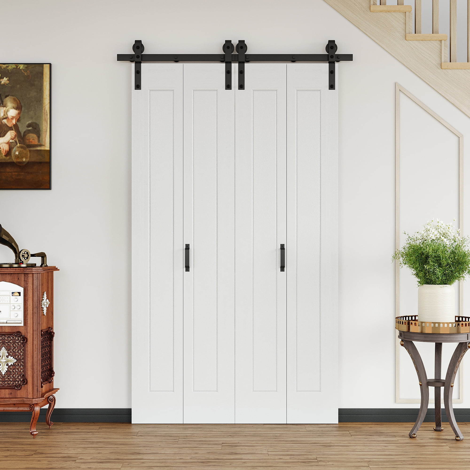 48" X 84" Closet style Double 1 Lattice Shapes Bi-Fold Barn Door With ...