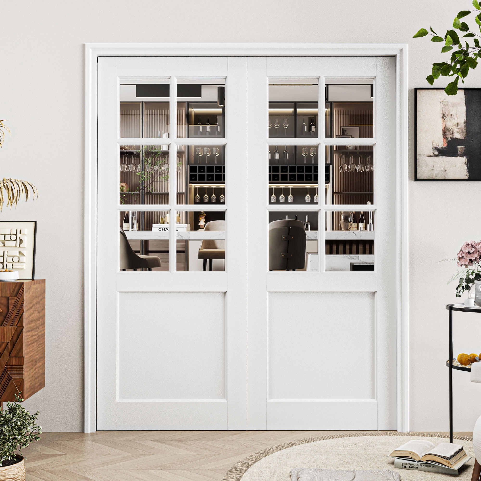 48" X 96" White Primed 6-Panel Clear Glass Solid Core Pantry Slab Door ...