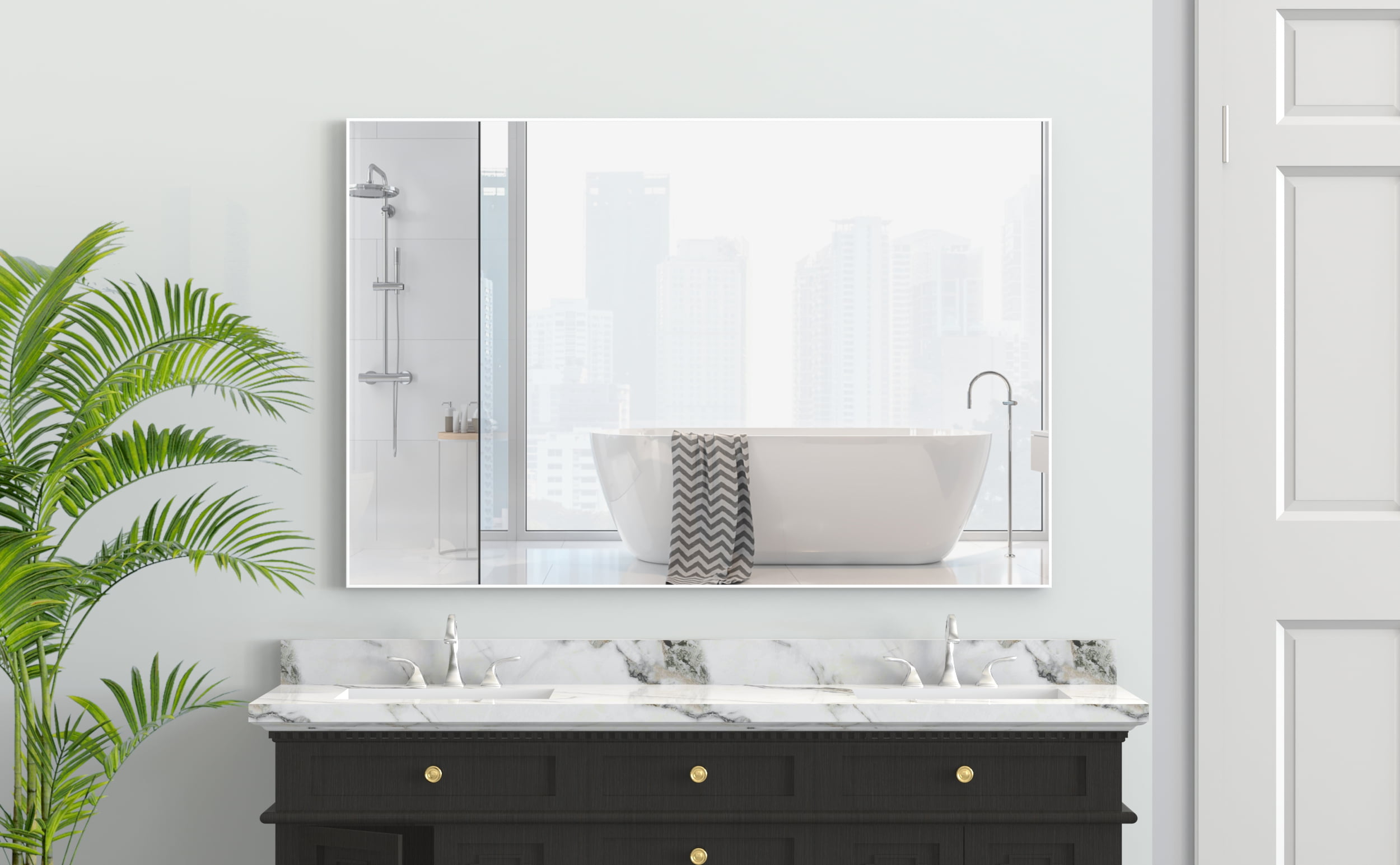 48"x32" Oversized Modern Rectangle Bathroom Mirror with White Frame ...