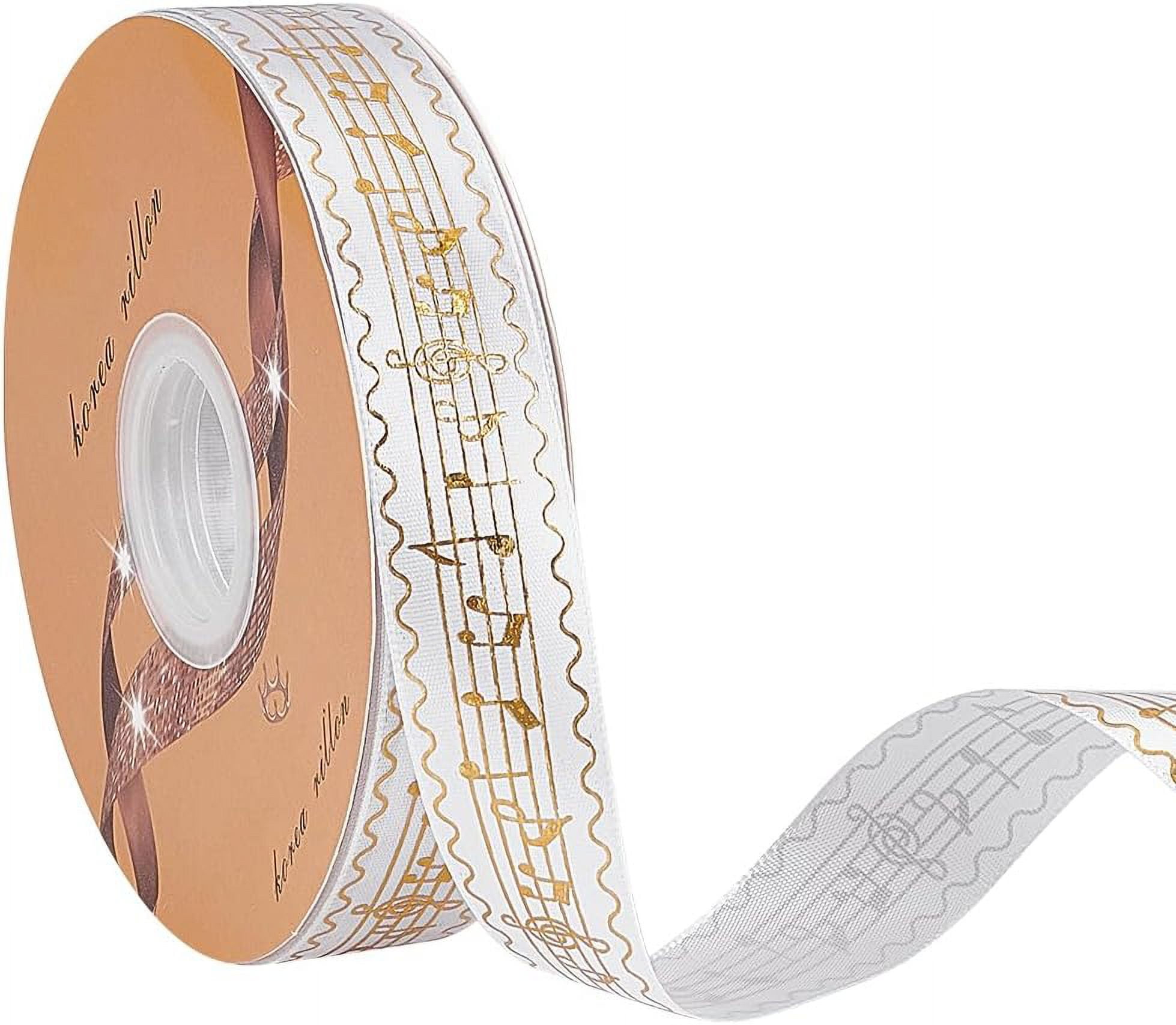 48 Yards Musical Note Ribbon White Polyester Musical Notes Craft Ribbon ...
