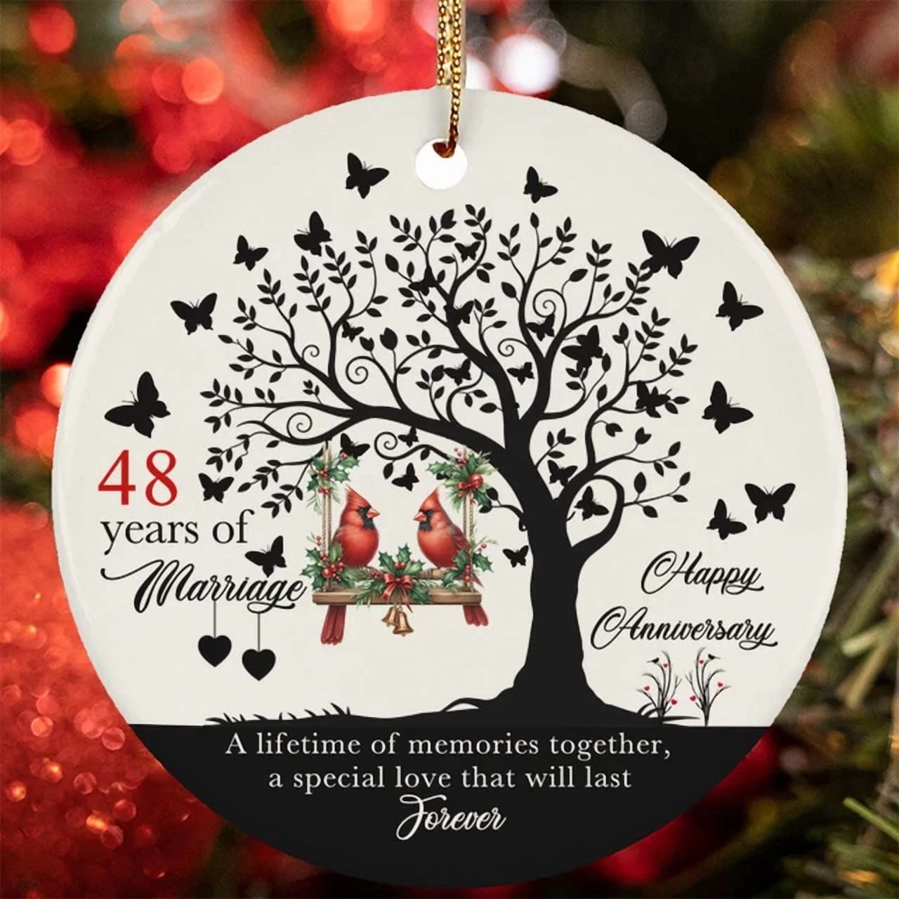 48 Year Marriage Anniversary Ornament Red Bird Couple Swing 48th ...