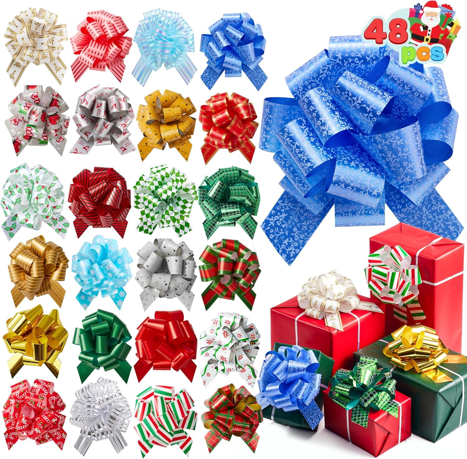 48 count Christmas Pull Bows with Ribbon 5" Wide for Wrapping & Tags ...