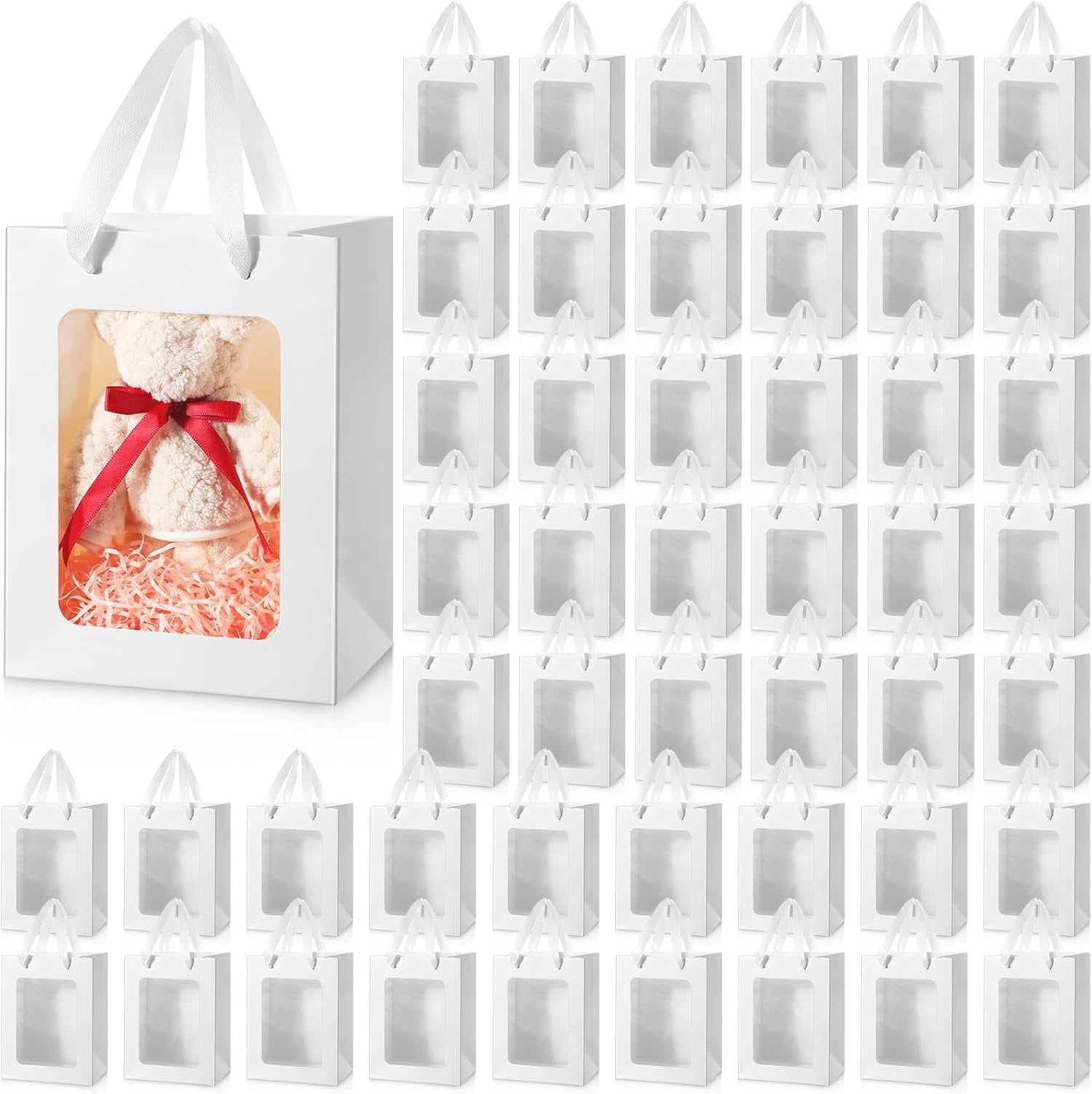 48 count Clear Window Paper Bags with Handle 7.9 x 5.9 x 3.9 Inch ...