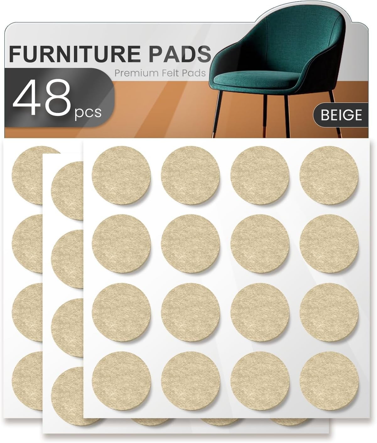 48 count Felt Furniture Pads, Chair Floor Protectors, Furniture Sliders ...