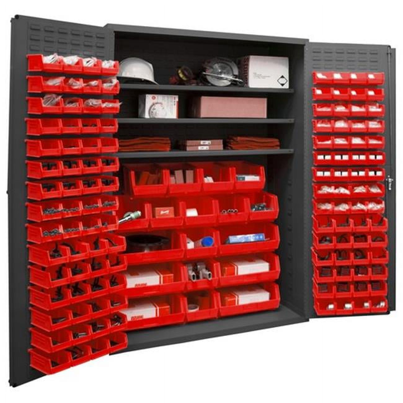 48 in. 16 Gauge Flush Door Style lockable Storage Cabinets with 138 Red ...