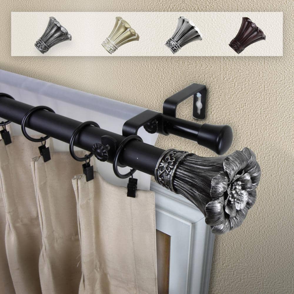 48 in. - 84 in. 1 in. Blossom Double Curtain Rod Set in Black - Walmart ...