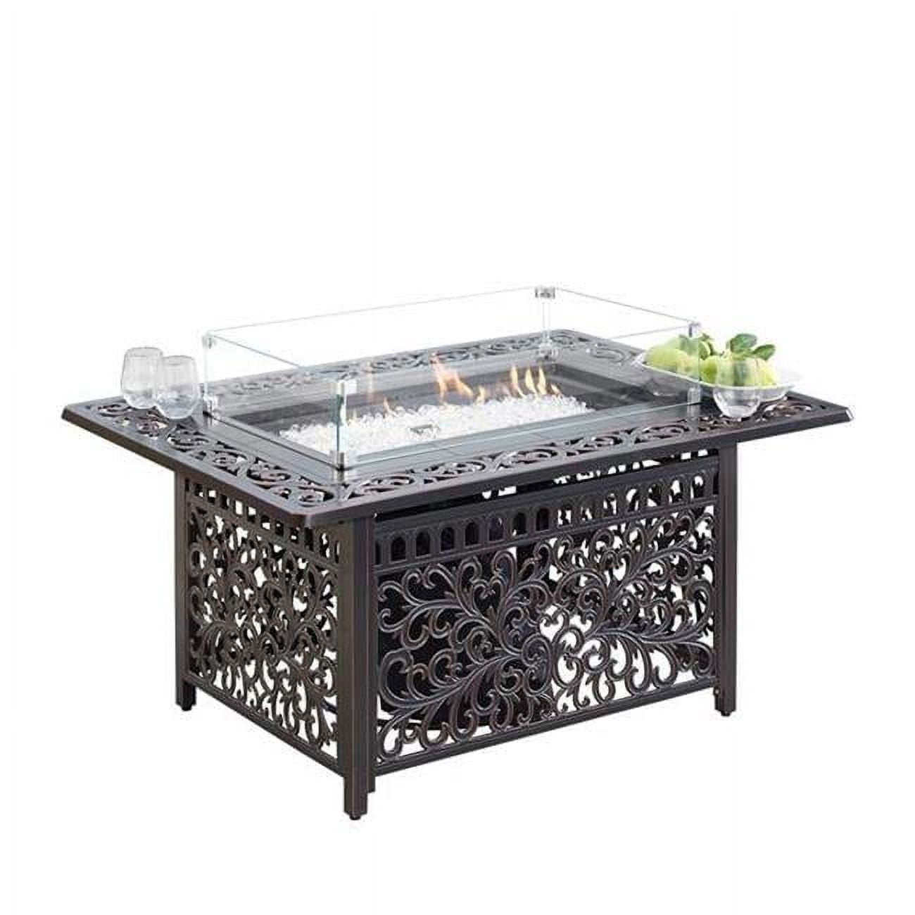 48 in. Aluminum Outdoor Rectangular Propane Fire Table, Antique Copper ...