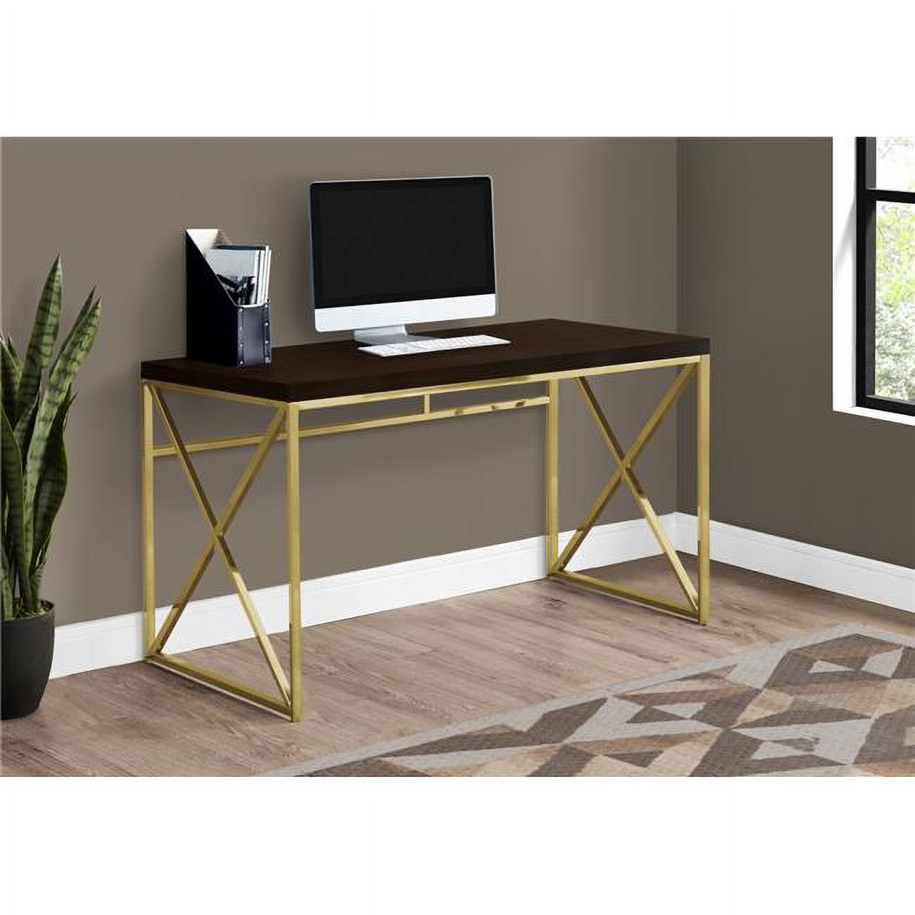 48 in. Cappuccino & Gold Metal Computer Desk - Walmart.com