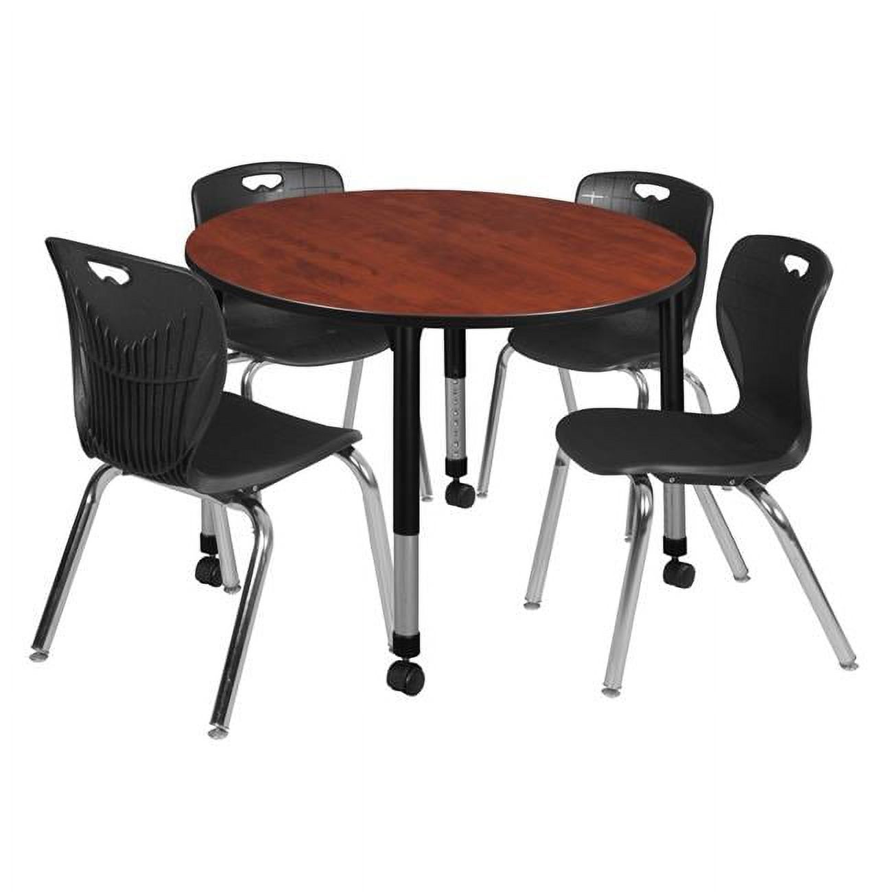 48 in. Cherry Kee Round Height Adjustable Classroom Table with 4 18 in ...