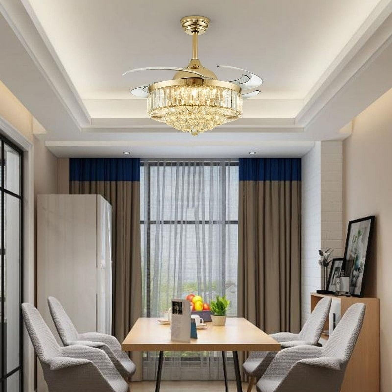 48 in. Crystal Ceiling Fan with Lights Remote Control Retractable ...