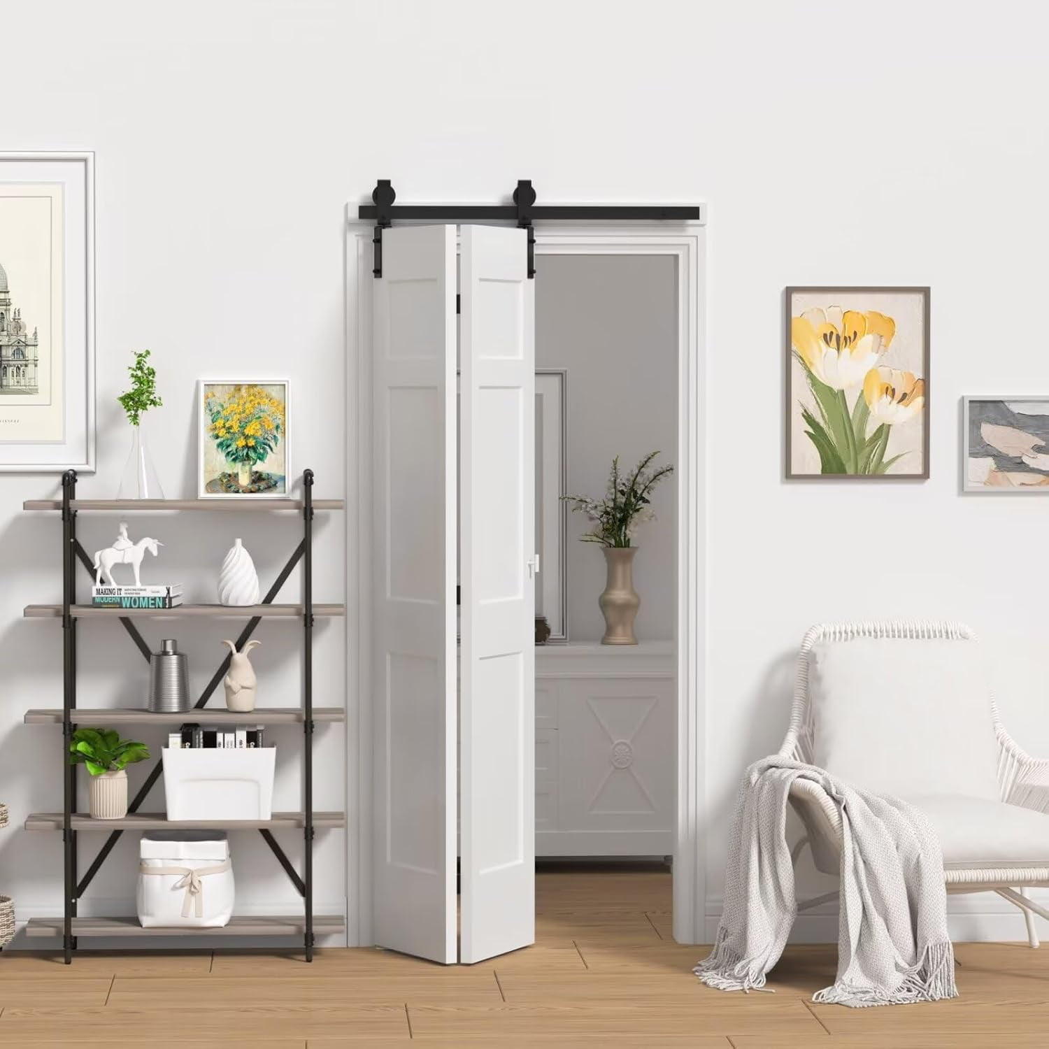 48 in Double Bifold Sliding Barn Door Hardware Kit for Closet Doors ...