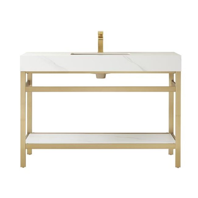 48 in. Funes Single Sink Bathroom Vanity, Brushed Gold Metal Support ...