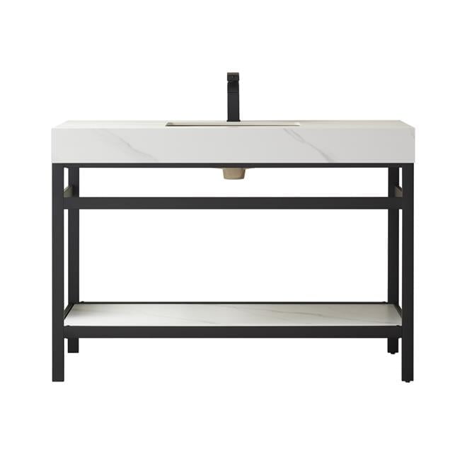 48 in. Funes Single Sink Bathroom Vanity, Matt Black Metal Support with ...