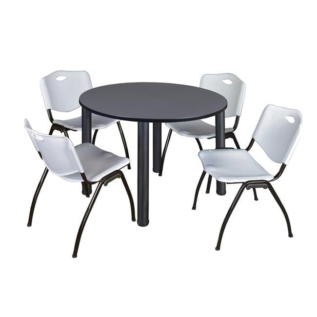48 in. Gray & Black Kee Round Breakroom Table with 4 Gray M Stack ...