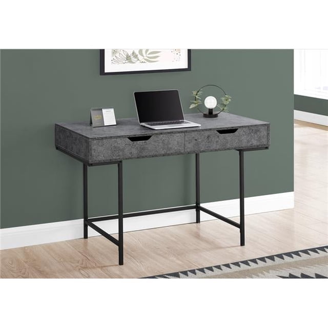 48 in. Gray Stone Look Computer Desk, Black Metal - Walmart Business ...
