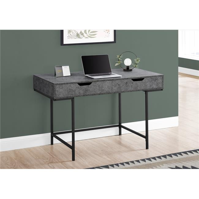 48 in. Gray Stone Look Computer Desk, Black Metal - Walmart.com
