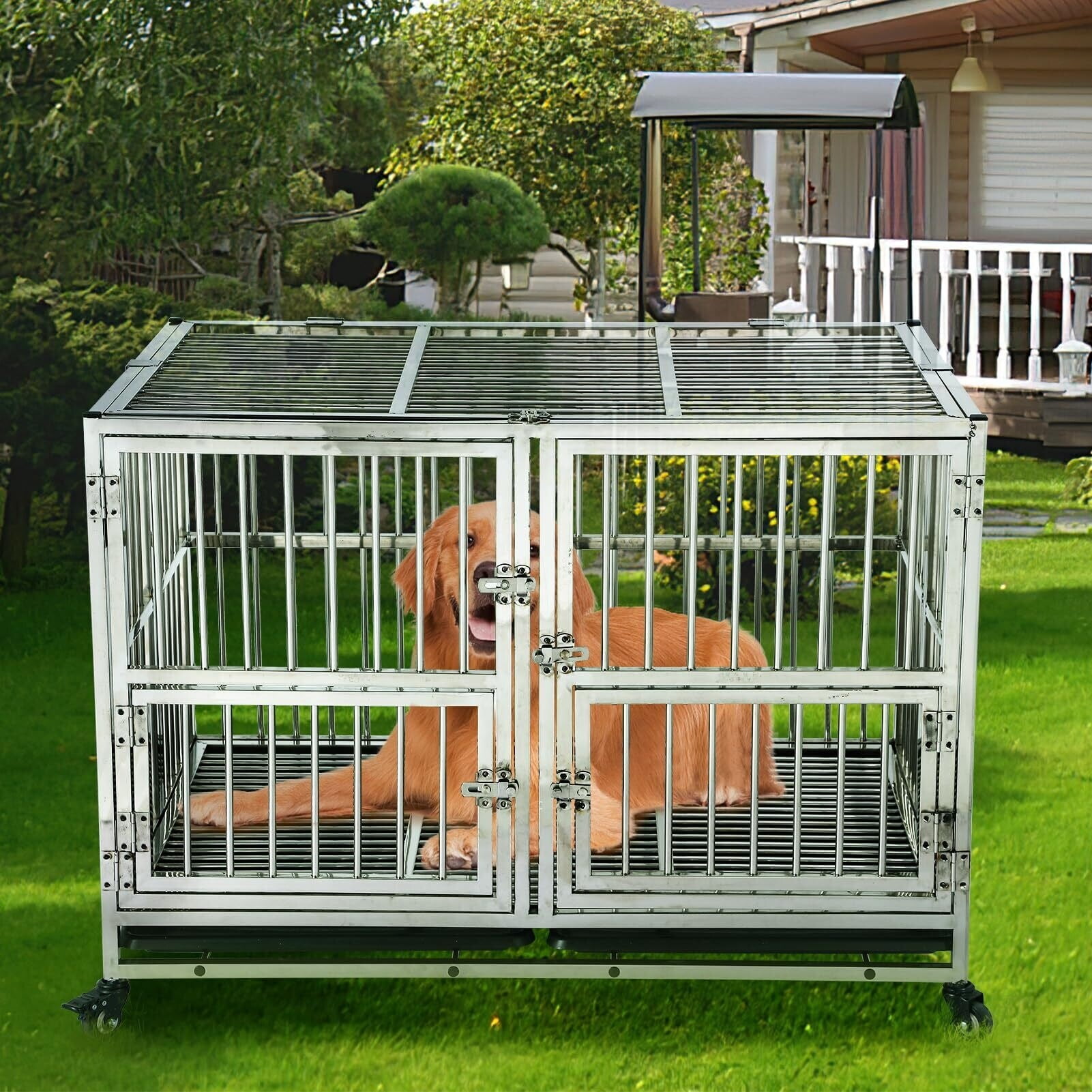 48-in Heavy Duty Dog Crate Cage Kennel with Wheels Without middle ...