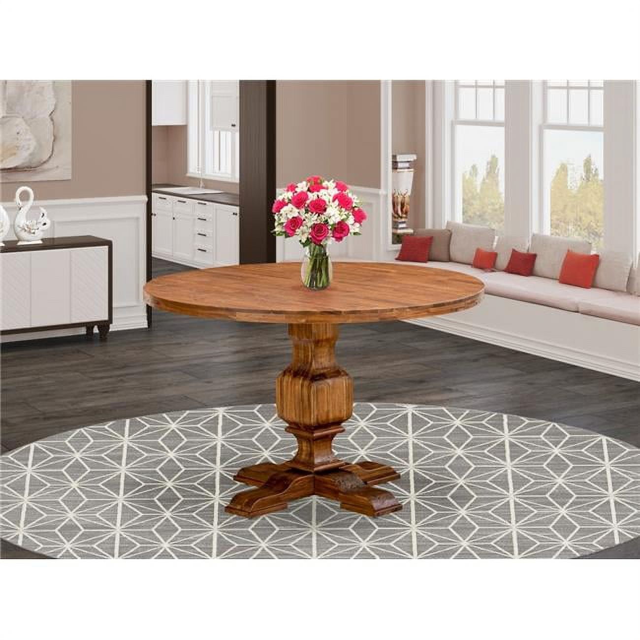 48 in. Irving Round Dining Table with Pedestal & Rustic Rubberwood ...