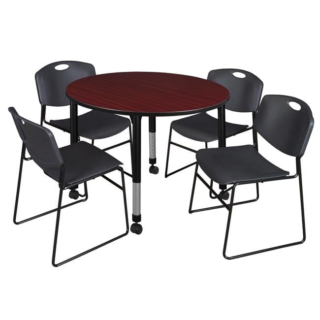 48 in. Kee Round Height Adjustable Mobile Classroom Table with 4 Zeng ...