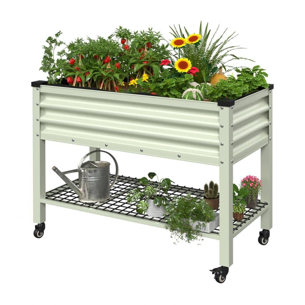 48 in. L x 25 in. W x 34 in. H Beige Galvanized Steel Raised Garden Bed ...