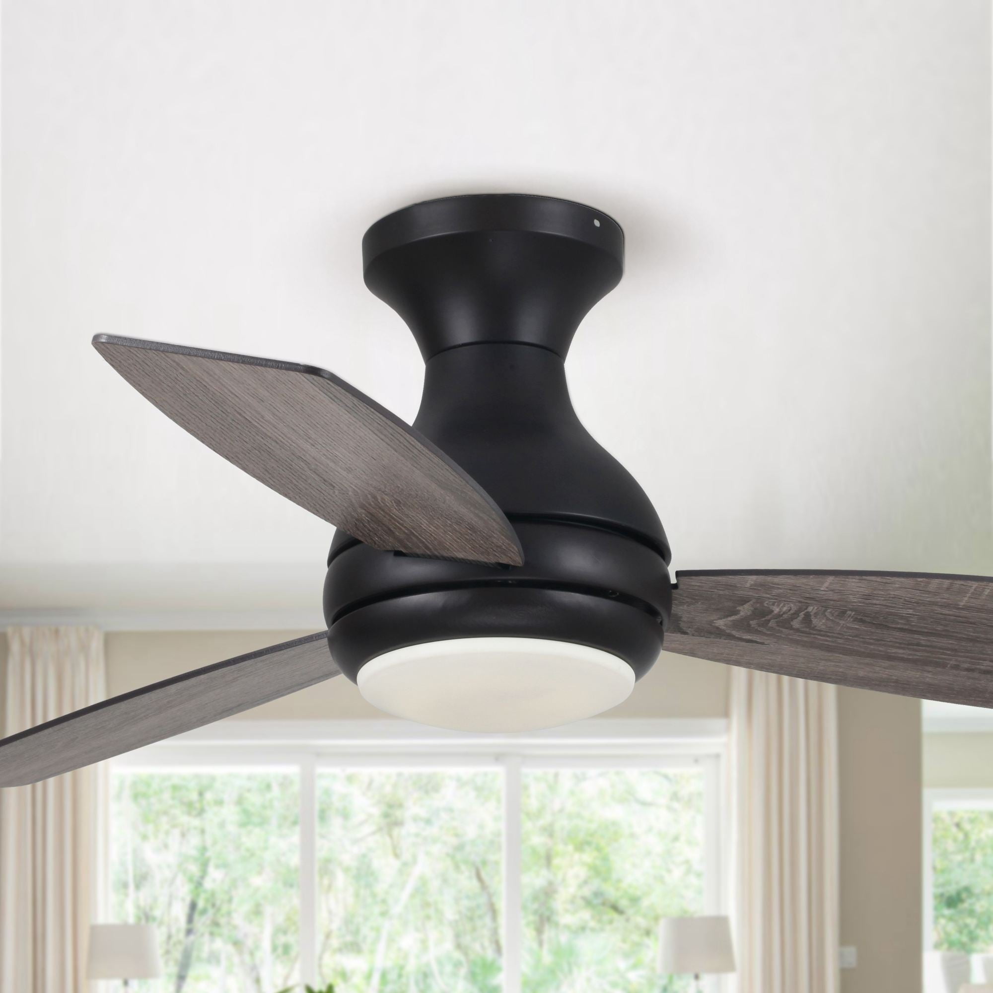 48 in. Oil Rubbed Bronze LED Low Profile Ceiling Fan with Light and ...