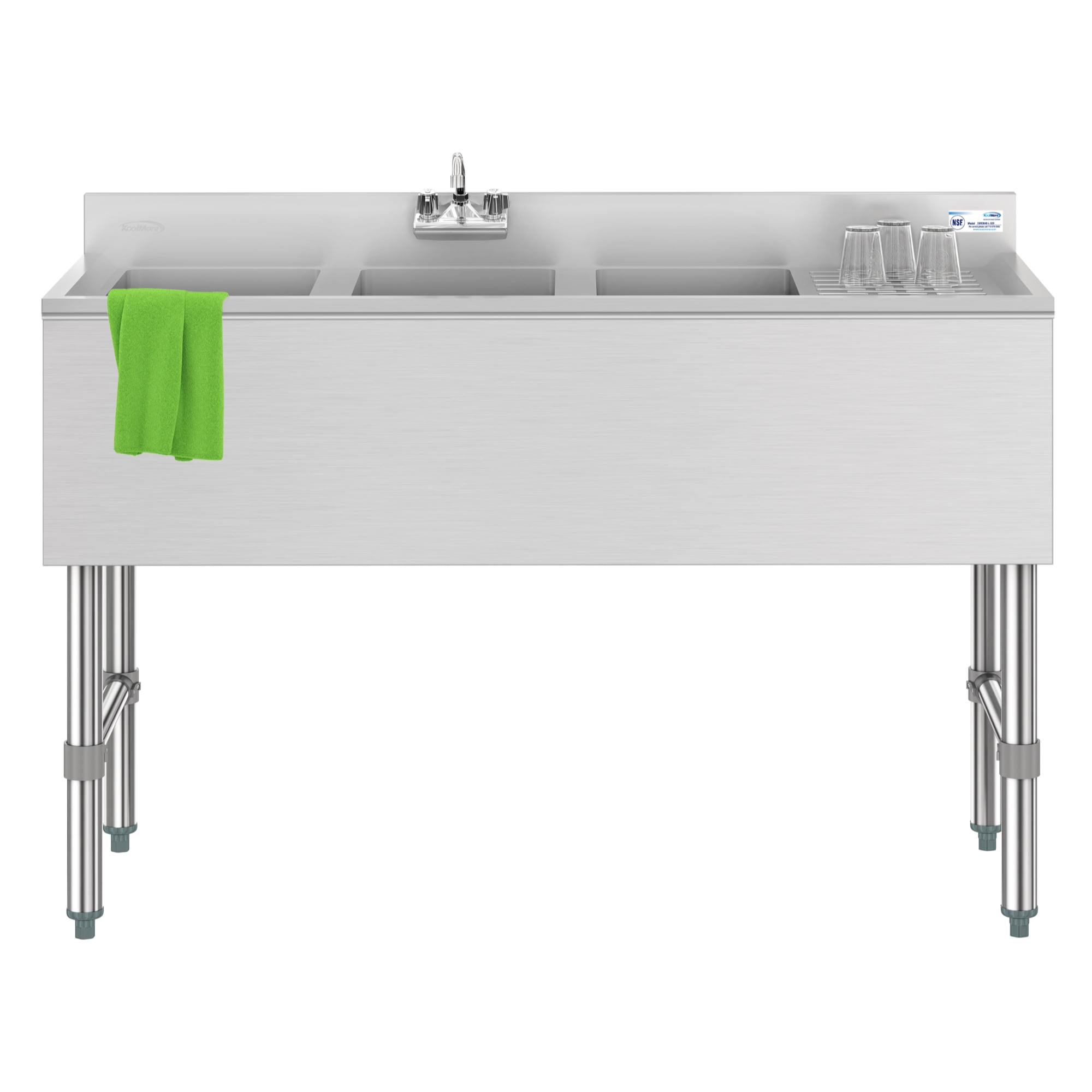 48 in. Three-Compartment Commercial Under-Bar Sink with 3 in ...