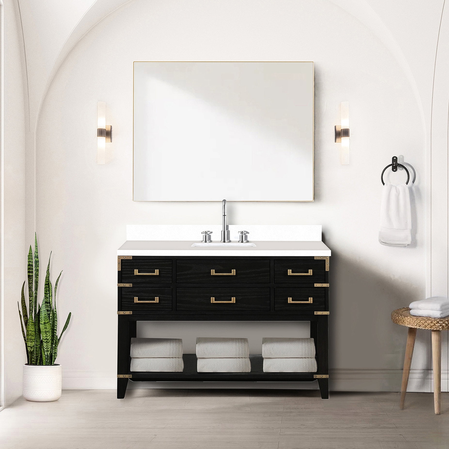 48 in. W Black Vanity with MDF Filler / Equipped with Hand - Polished ...