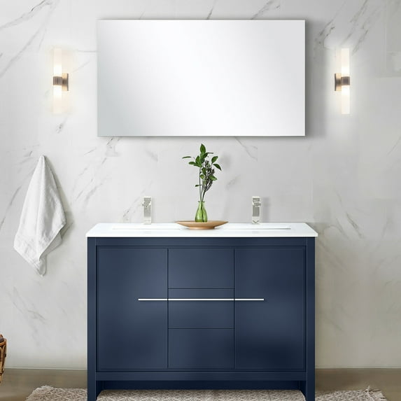 48 in. W Navy Blue Vanity with Brushed Nickel Faucet / Stain Resistant ...