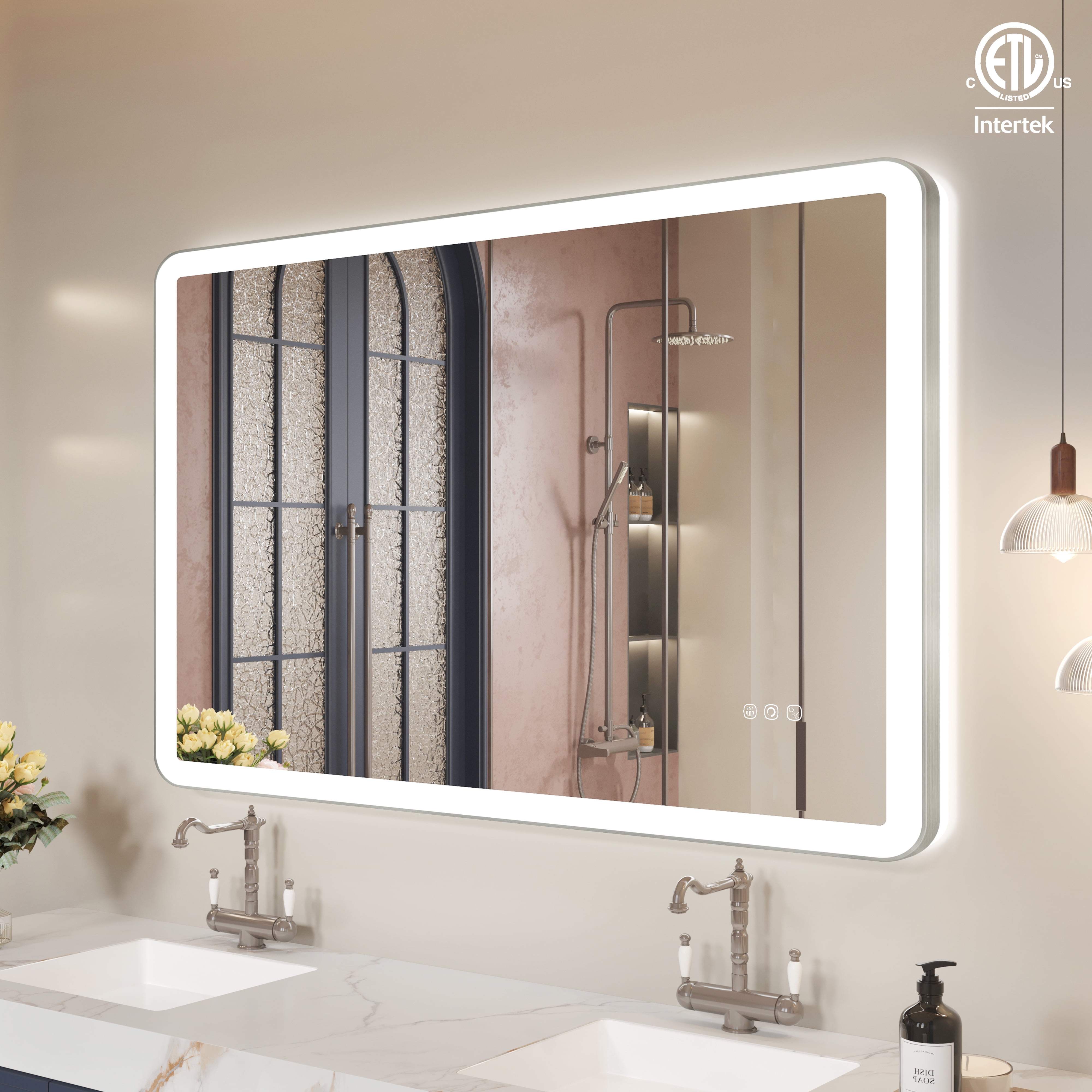 48 in. W x 30 in. H Rectangular Corner-round Border Ultra-bright LED ...