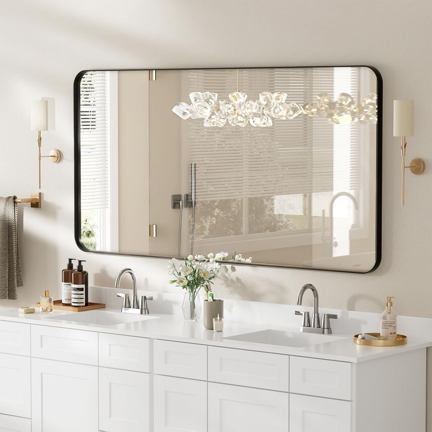 48 in. W x 30 in. H Tempered Glass Rounded Rectangle Framed Wall ...