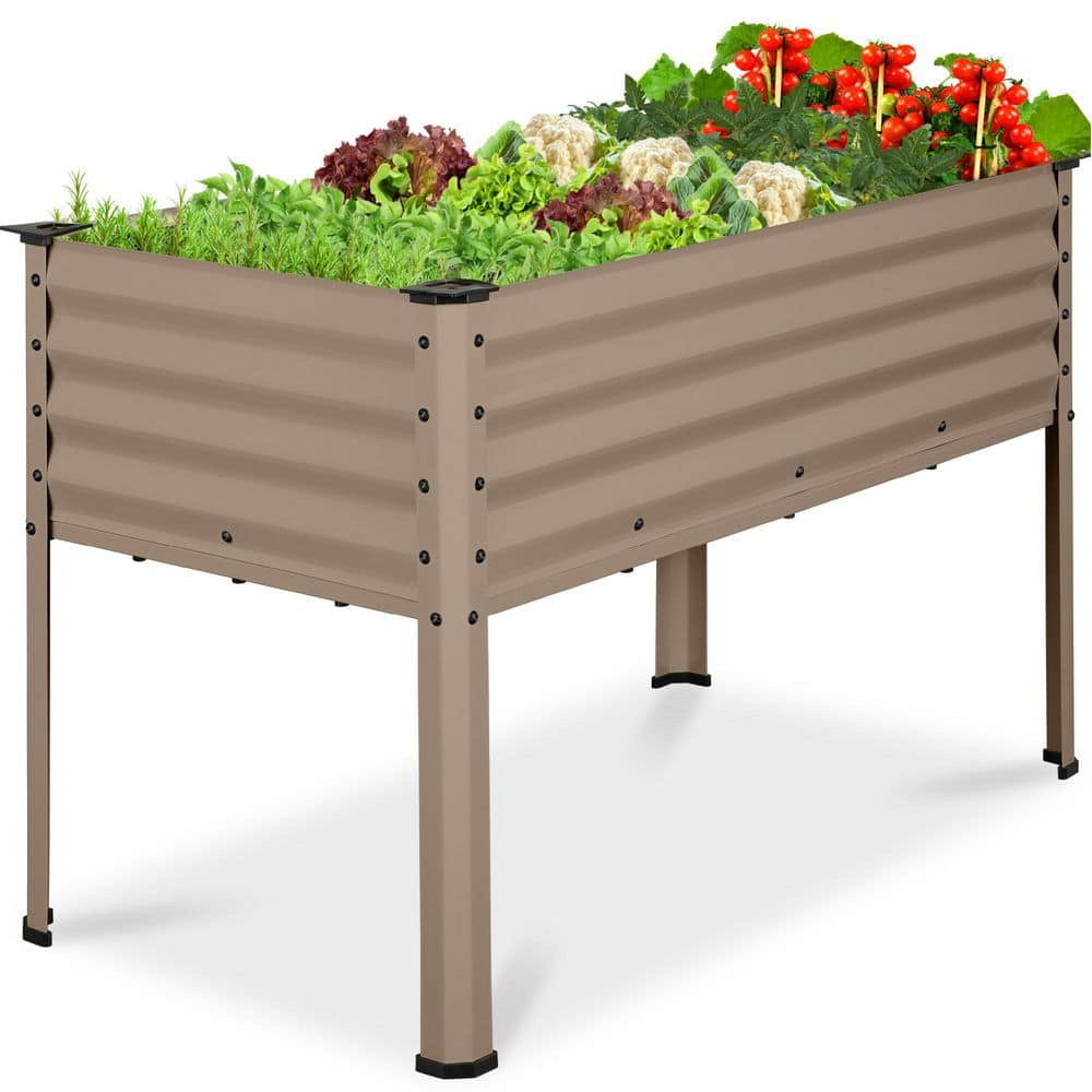48 in. x 24 in. x 30 in. Taupe Rectangle Galvanized Steel Raised Garden ...