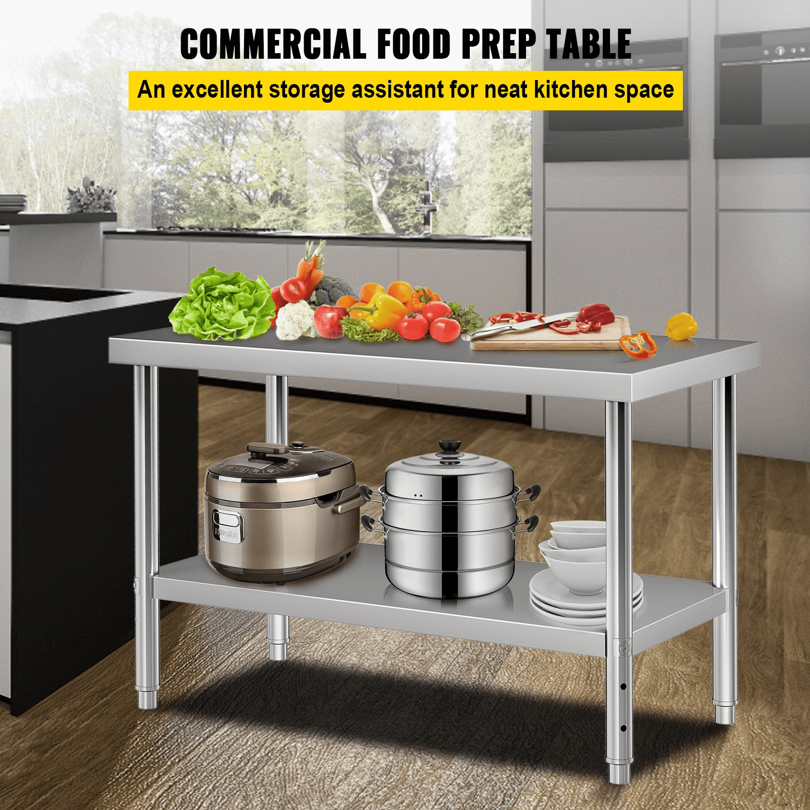 48 in. x 30 in. x34 in. Stainless Steel Kitchen Utility Table - Walmart.com