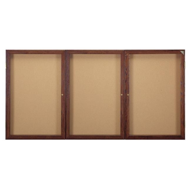 48 in. x 96 in. 3-Door Wood Frame Walnut Finish Enclosed Tackboard ...