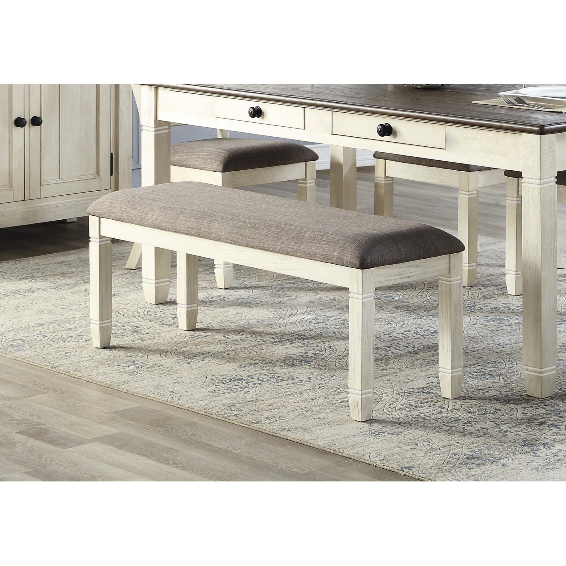 48-inch Antique White Dining Bench With Textured Gray Seat - 300lbs ...