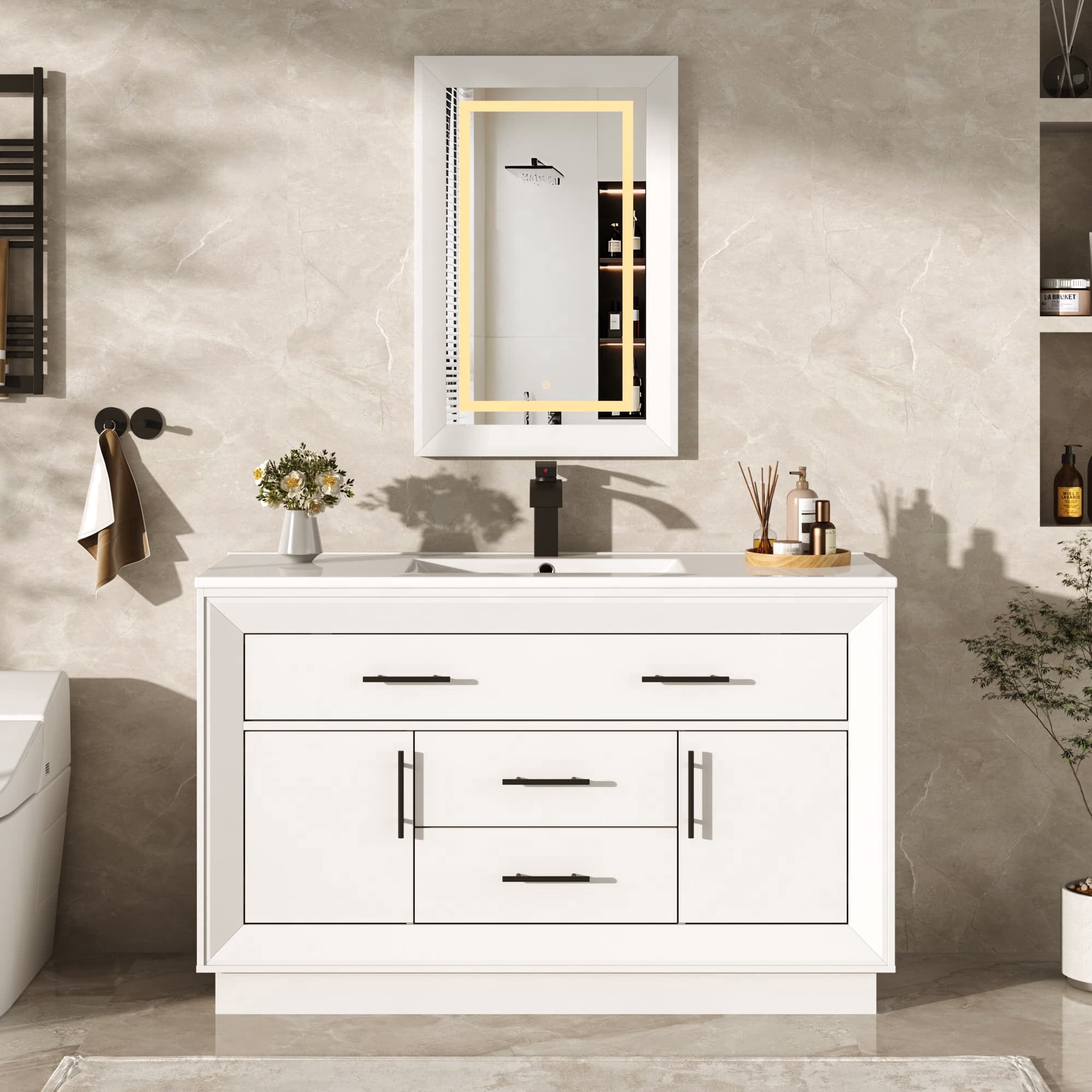 48 inch Bathroom Vanity with Sink and Mirror Faucets, Modern Vanity Set ...