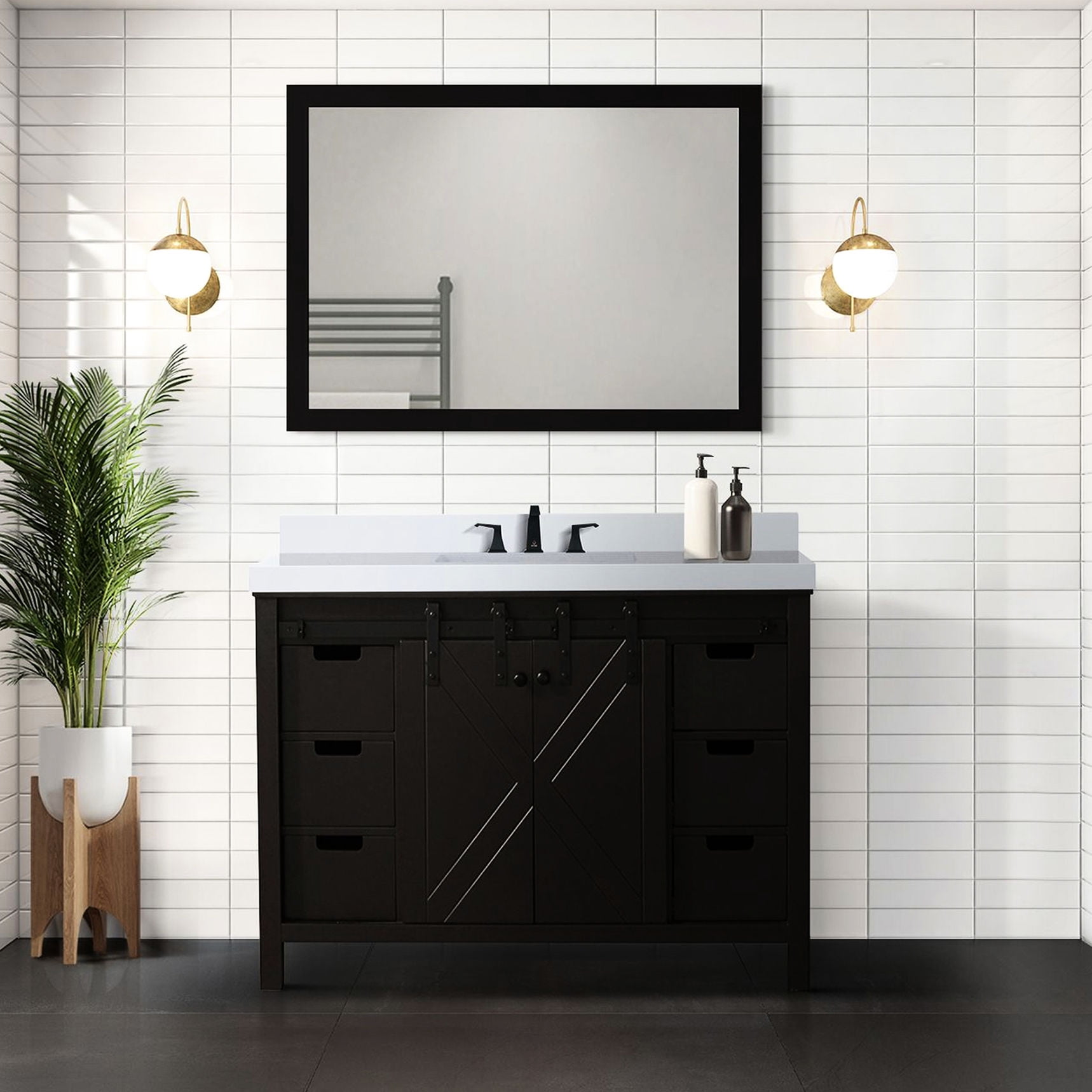 48 - inch Brown Vanity with Marble Counter and Soft Close Drawers ...