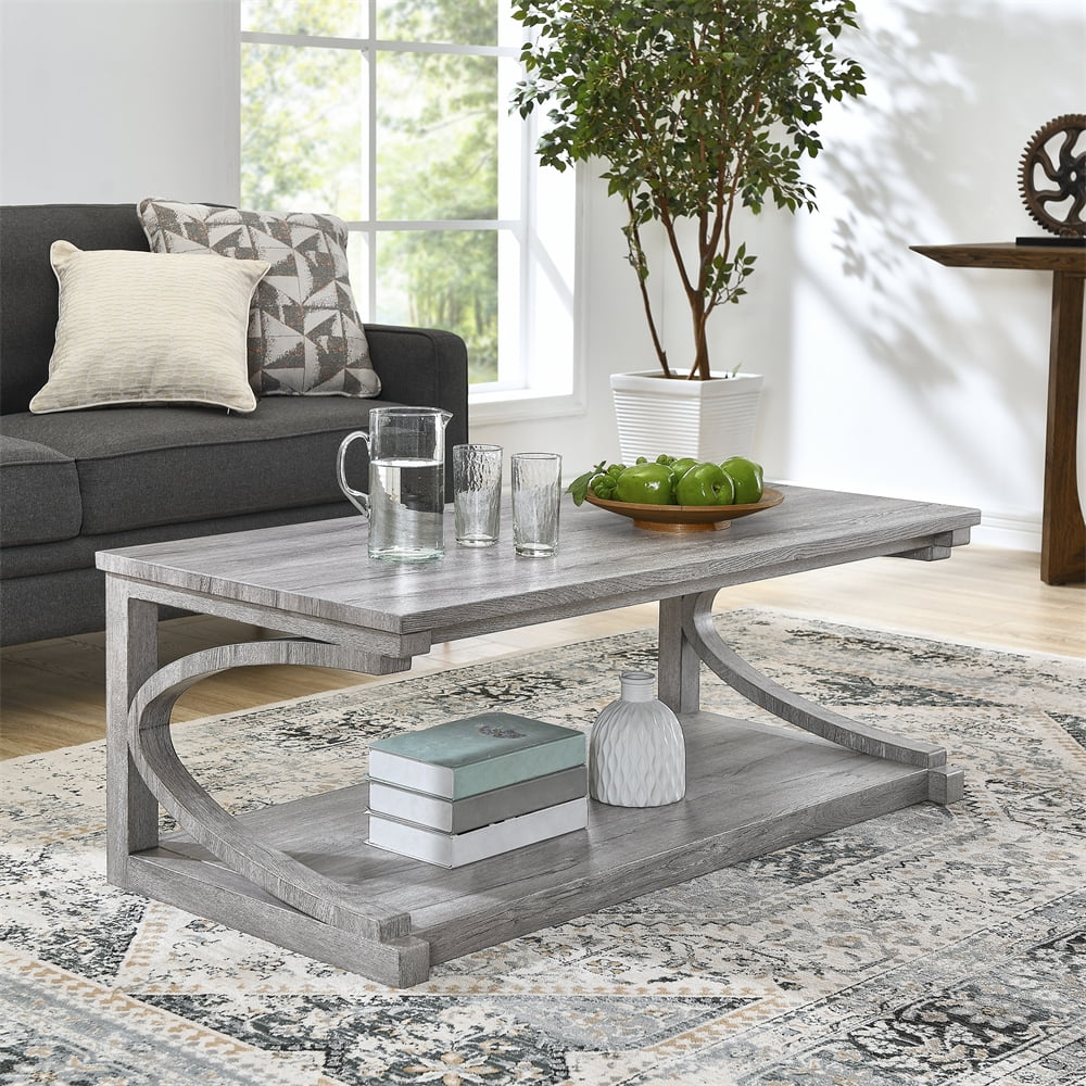 48 inch Coffee Table with Storage Shelf, Modern Wood Accent Center ...