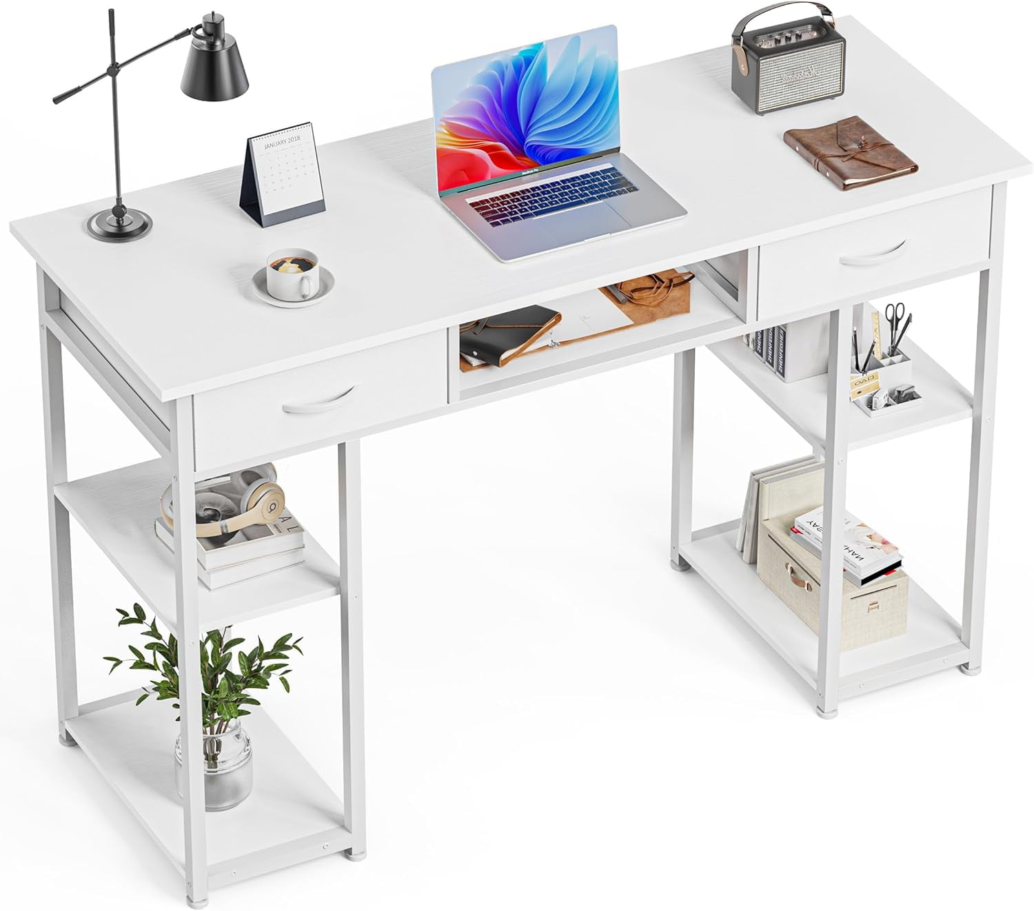 48 inch Computer Desk with Drawers White, Home Office Work Desks with ...