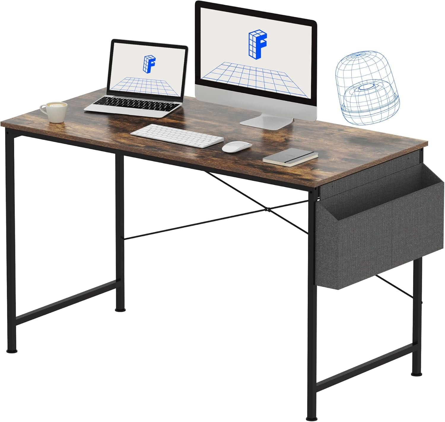 48 inch Computer Desk Home Office Desk Workstation with Storage Bag ...