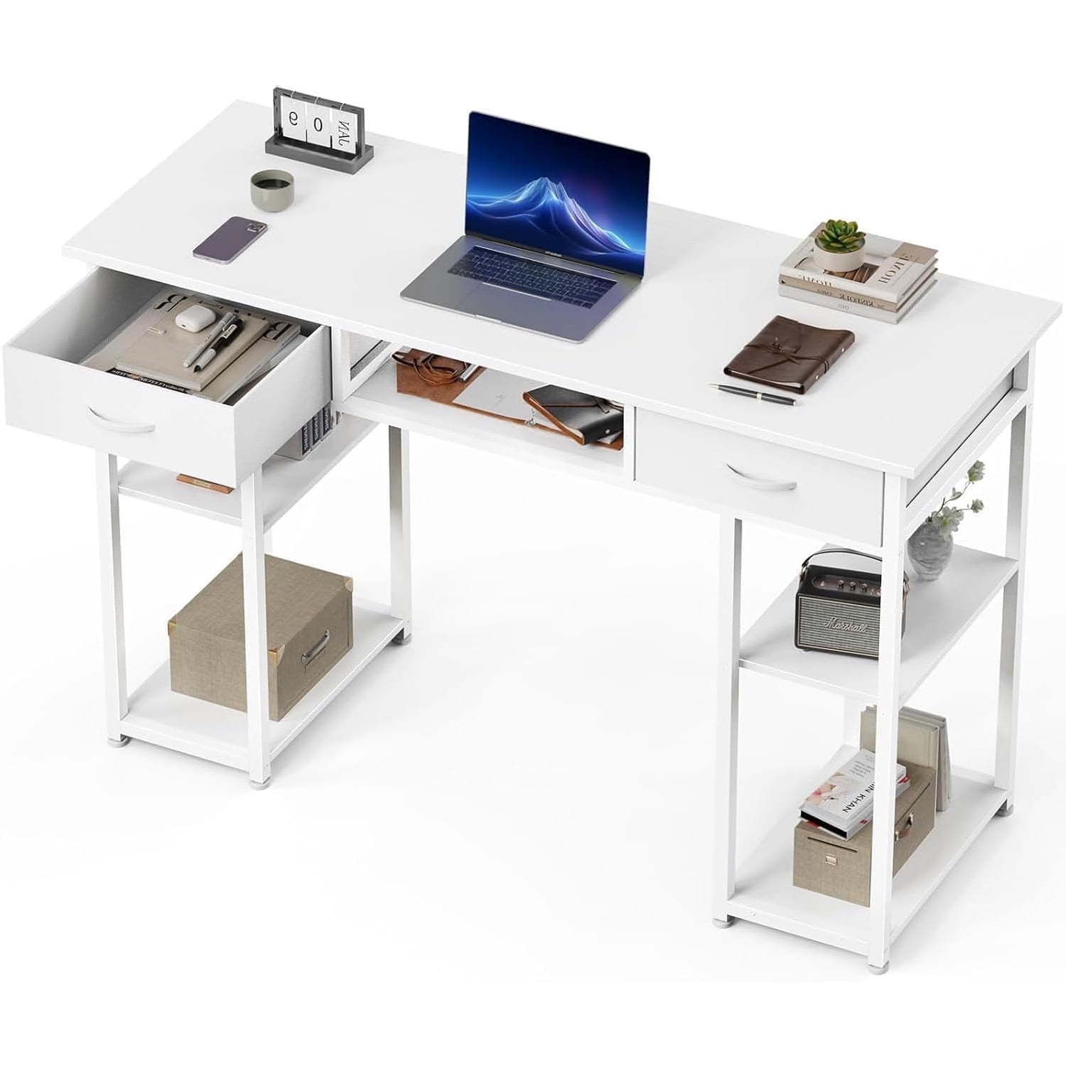48 inch Computer Desk with Drawers, Modern Study Writing Table with ...